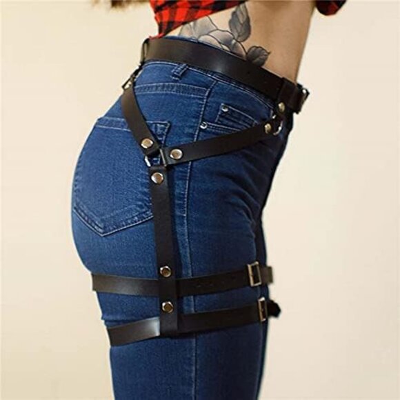 Bath & Body | Punk Leather Waist Chain Black Layered Body Chain Harness ...